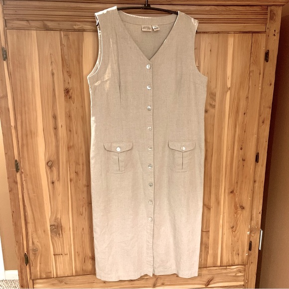 St. John's Bay | Dresses | Vintage Linen Maxi Dress Neutral Button ...
